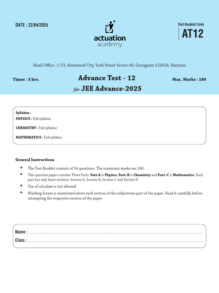 JEE Advanced 2025 Test Booklet | PDF | Physical Phenomena | Solar System