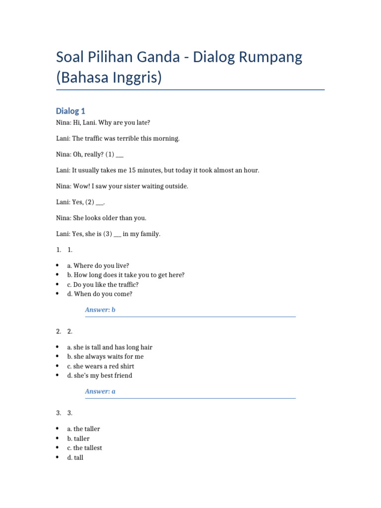 Soal Dialog Rumpang Bahasa Inggris | PDF