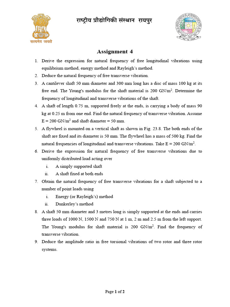 Assignment 4 _ Mechanical Vibrations | PDF | Oscillation | Physical Phenomena