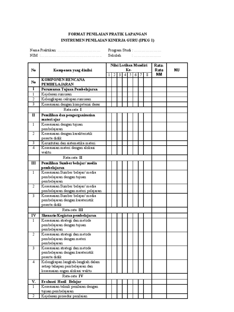 Format Penilaian Micro Teaching | PDF