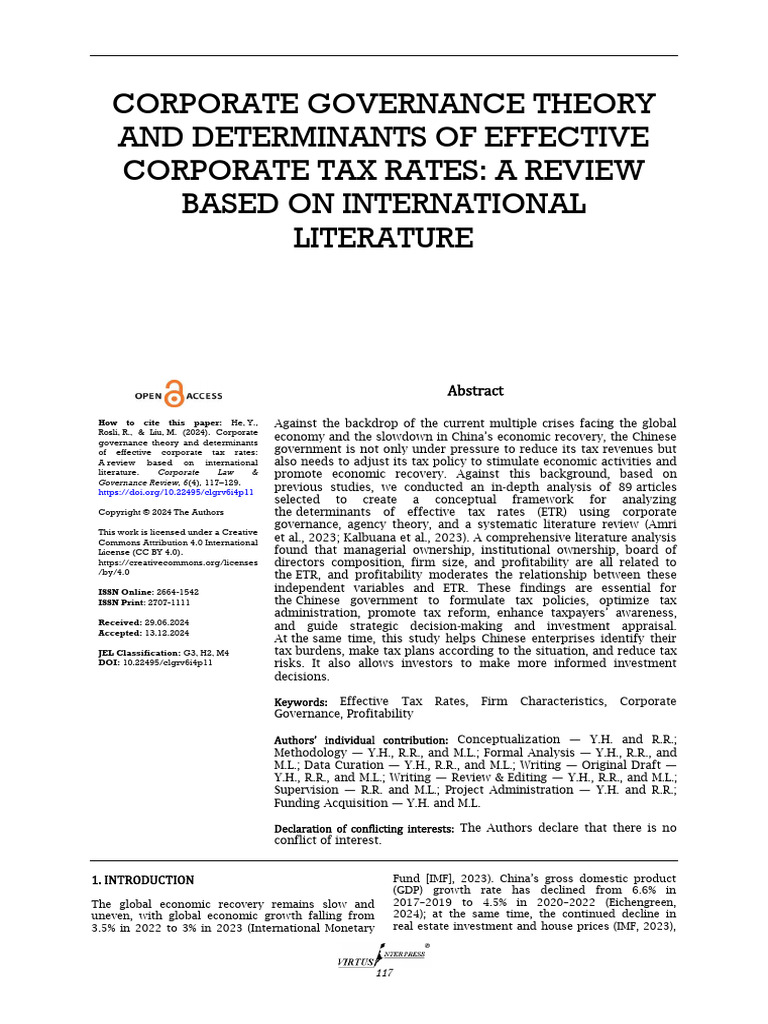 Corporate Governance Theory and Determinants of Ef | PDF | Taxes | Governance