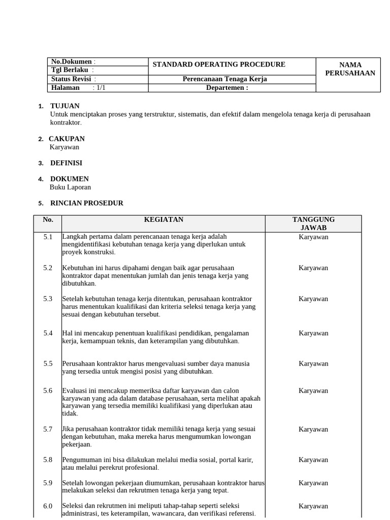 SOP Perencanaan Tenaga Kerja | PDF