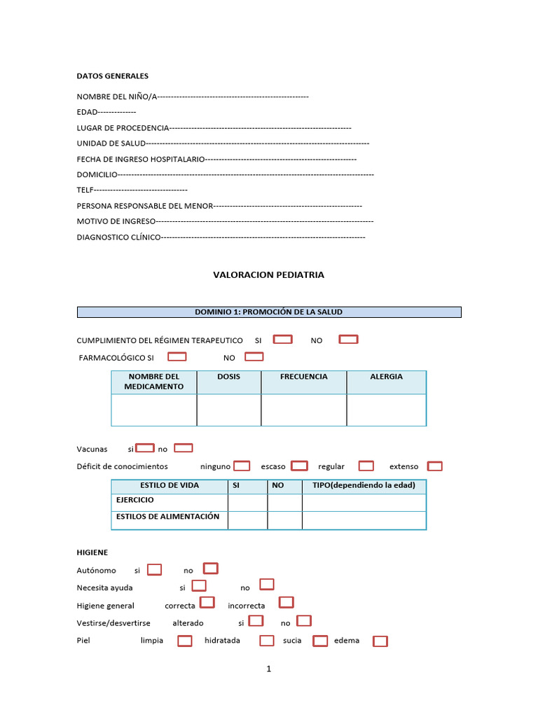 Formato de Valoración Pediatrica | PDF | Depresión (estado de ánimo) | Enfermedades y trastornos