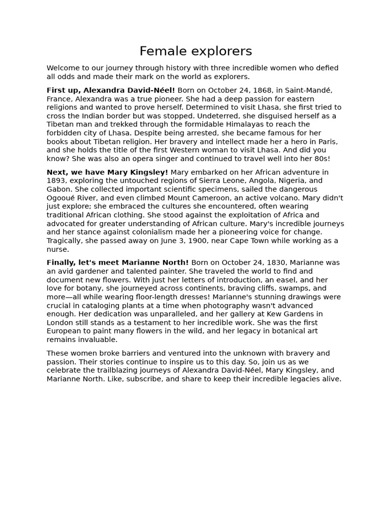 Female Explorers | PDF