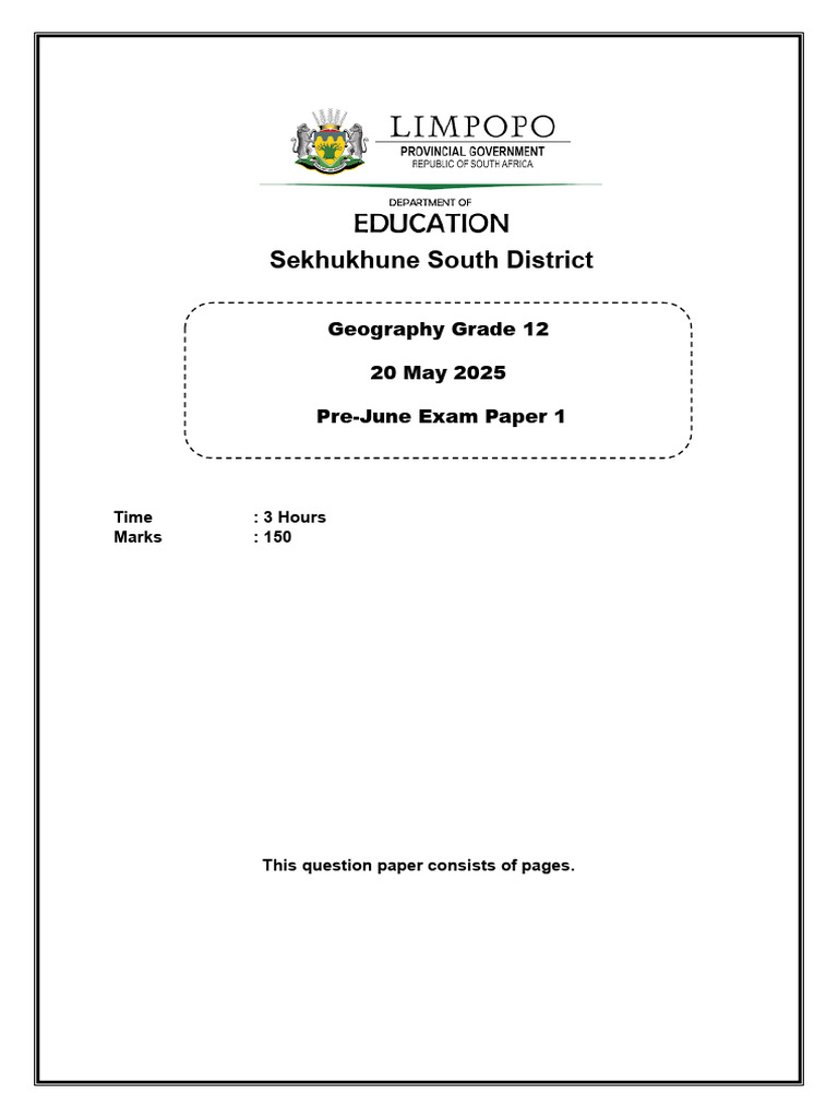 Geog GR 12 Pre-June Exam 2025 | PDF | Physical Geography | Meteorology