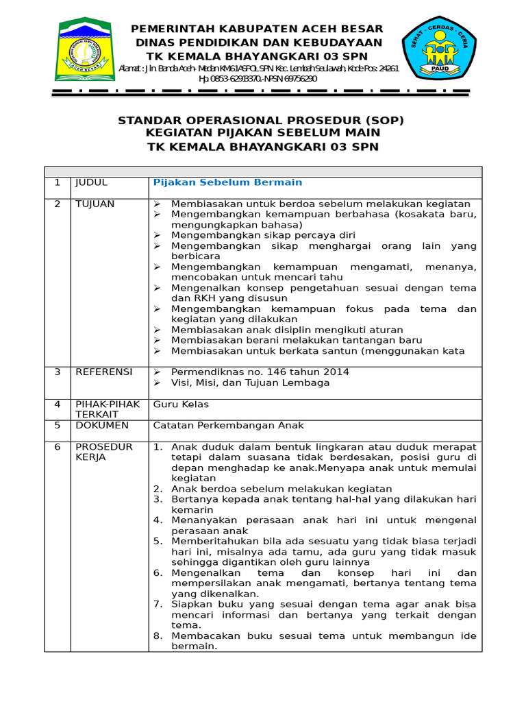 SOP PIJAKAN SEBELUM MAIN Pembelajran Gabungan | PDF