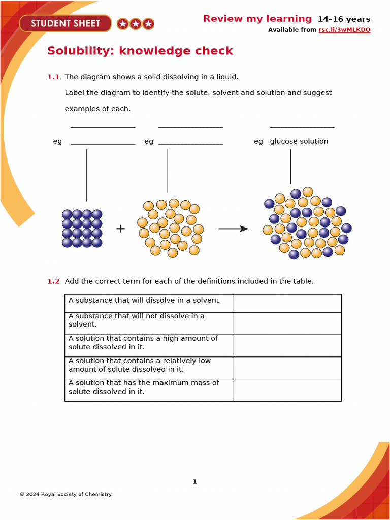 Solubility: Knowledge Check: Review My Learning | PDF | Precipitation (Chemistry) | Solubility