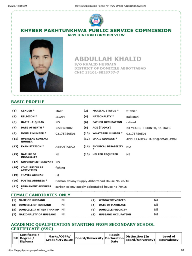 Review Application Form - KP PSC Online Application System | PDF ...