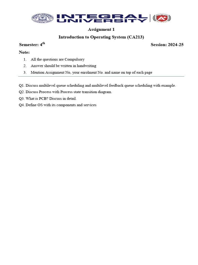 CA213 Operating System Assignment 1 | PDF