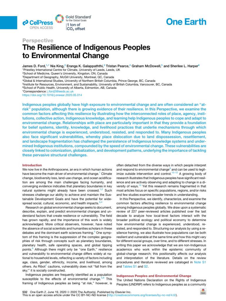 Ford Et Al. 2020 One Earth Resilience of Indigenous People | PDF ...