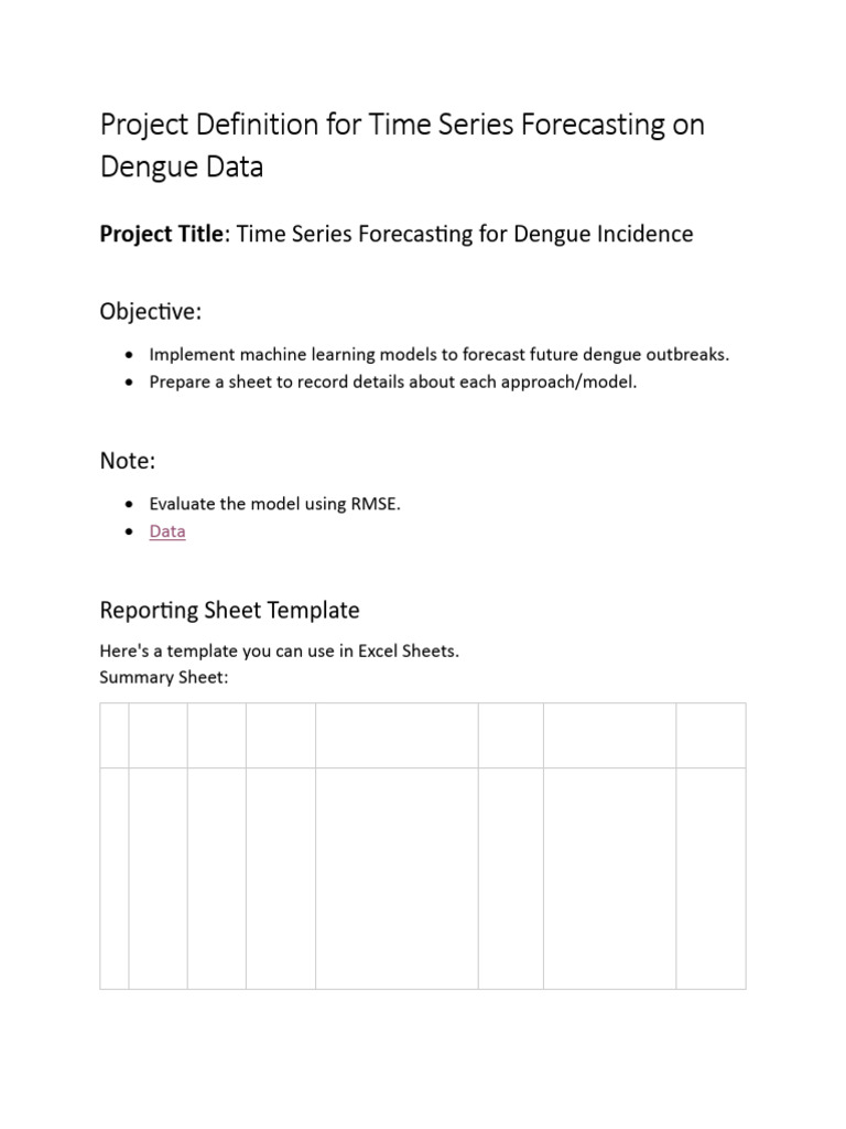 Project Definition For Time Series Forecasting On Dengue Data | PDF