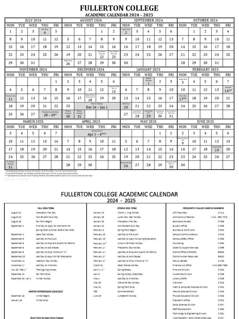 2024 2025 Fullerton College Academic Calendar | PDF | Observances ...