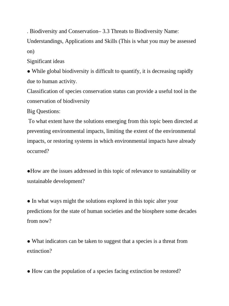 Threats to Global Biodiversity Explained | PDF | Conservation Biology ...