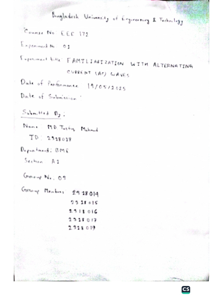 AC Phase EEE Lab Report of BUET BME | PDF