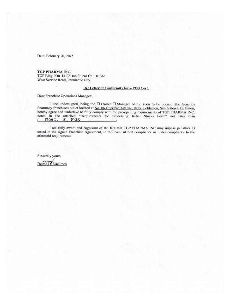 Conformity Letter - Pos Cert | PDF