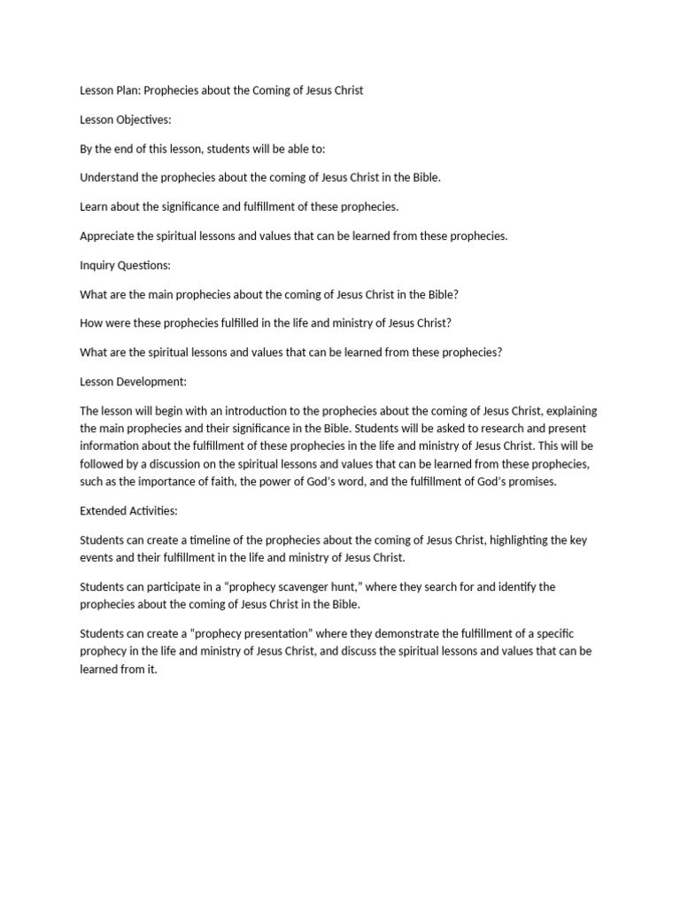 Jesus Christ Prophecies Lesson Plan | PDF