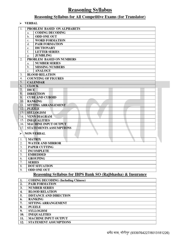 Reasoning Syllabus | PDF
