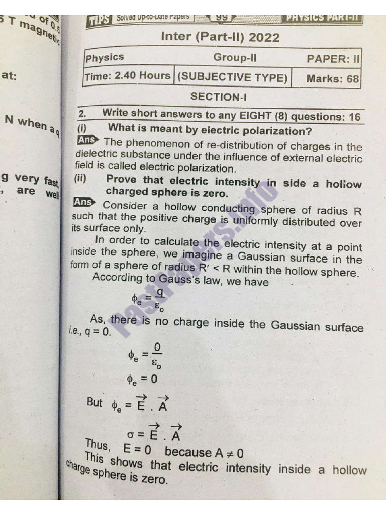 2nd Year Physics Past Paper 2022 Second Group Subjective | PDF