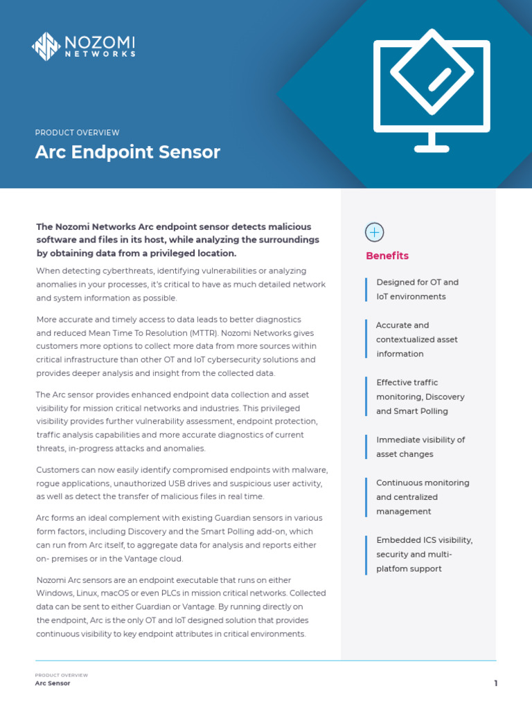 Nozomi Networks Arc Endpoint Sensor - 2025 | PDF | Computer Security | Security