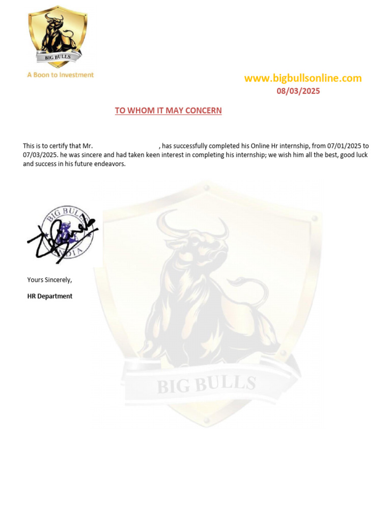 Vivek Bigbull Certificate | PDF