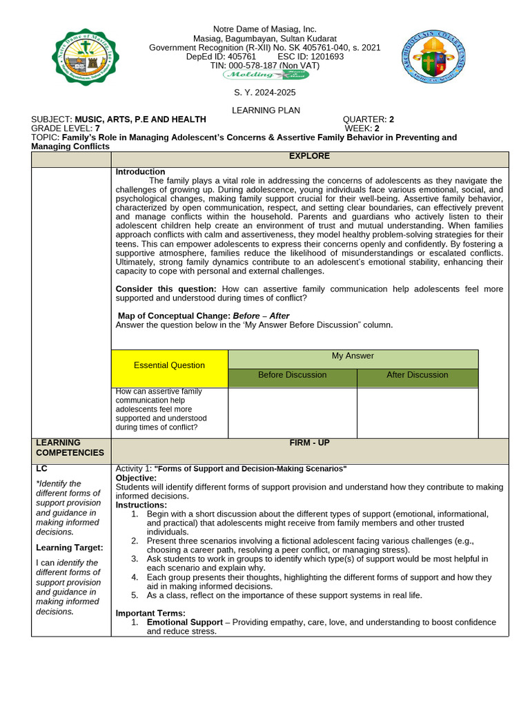 MAPEH LP WEEK 2 2ND | PDF | Adolescence | Decision Making