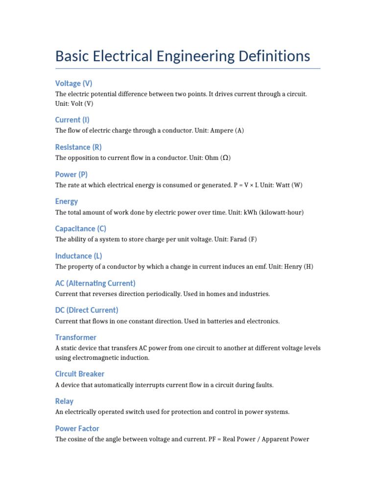 Electrical Engineering Definitions | PDF