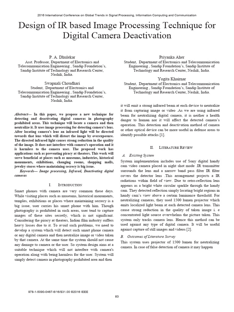 IR Image Processing for Camera Deactivation | PDF | Camera | Infrared