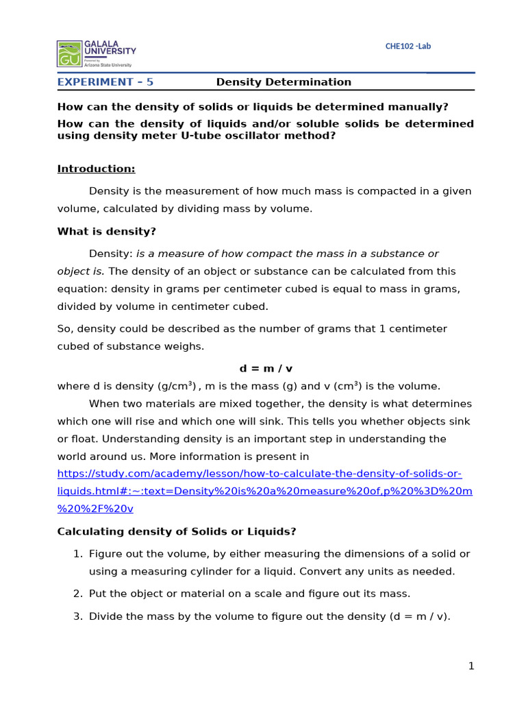 Experiment-5_Density Determination_20.11.2023 (1) | PDF | Density | Volume