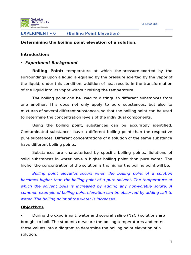 Experiment-6 - Boiling Point Elevation - 27.11.2023 | PDF | Boiling | Chemical Engineering