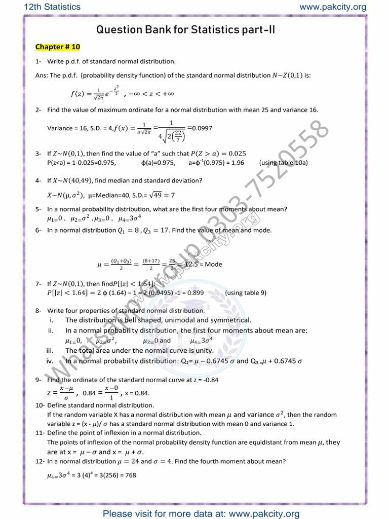 12 Statistics Notes | PDF
