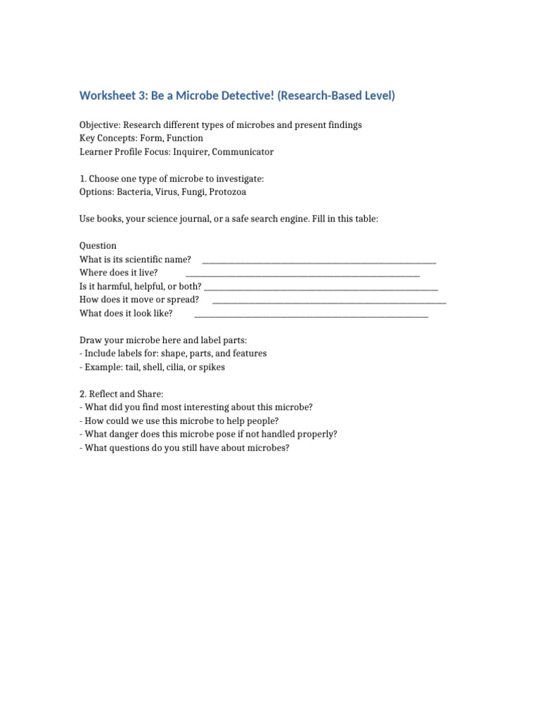 Worksheet_3_Be_a_Microbe_Detective!_(Research-Based_Level) | PDF