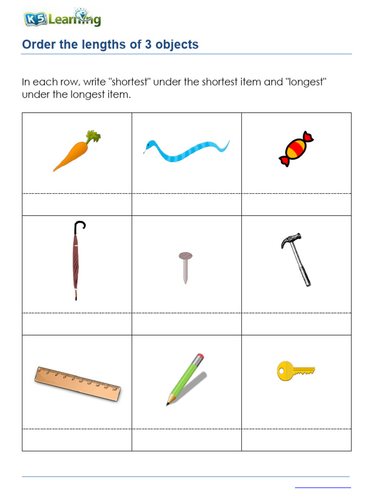 Order The Lengths of 3 Objects Worksheet | PDF