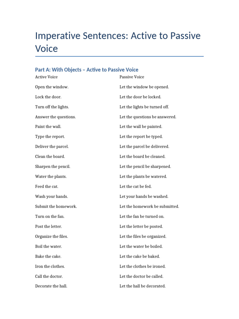 Imperative Sentences Active To Passive | PDF
