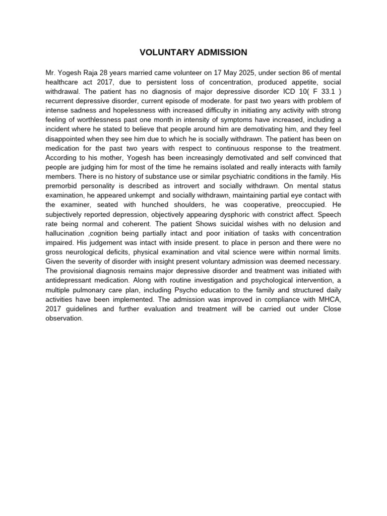Voluntary Admission | PDF