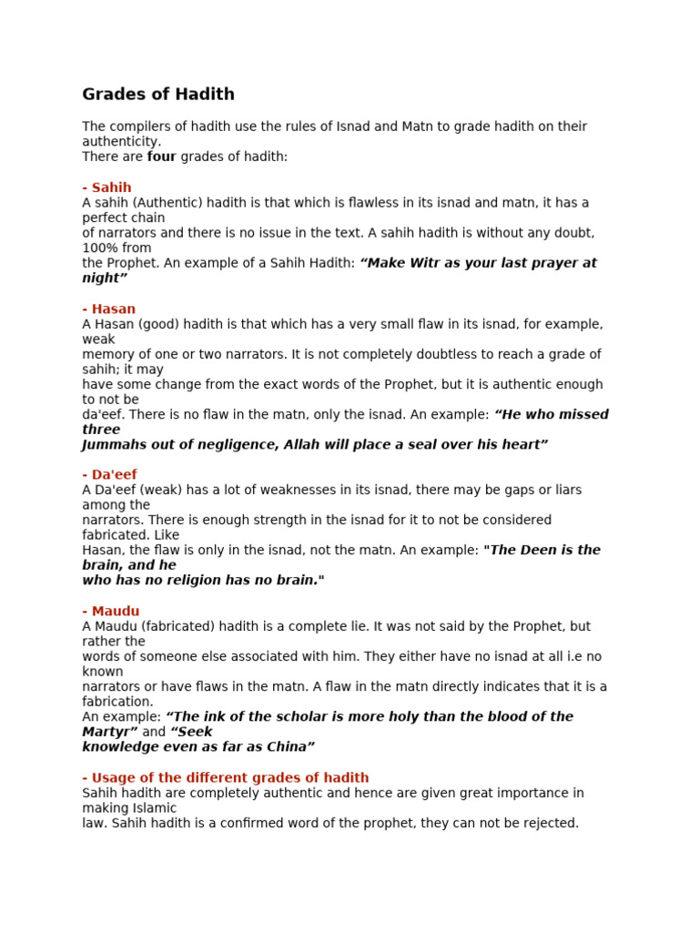 Understanding Hadith Grades and Types | PDF