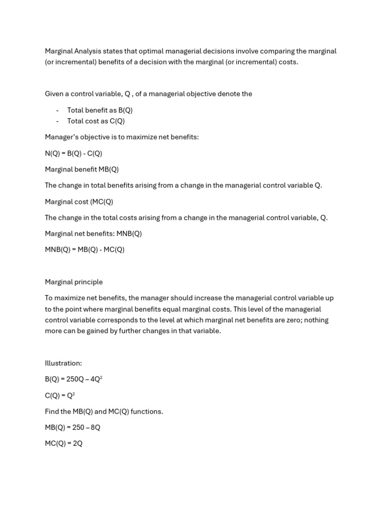 Marginal Analysis Lecutre Notes | PDF
