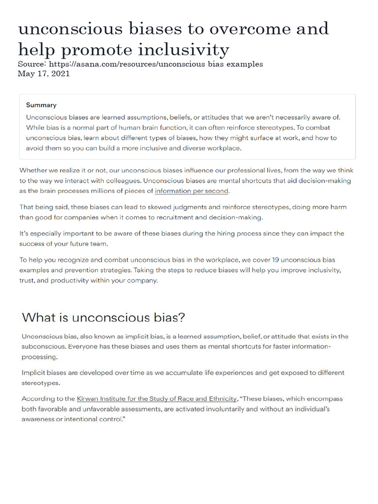 Unconcious Biases To Overcome (Abridged) | PDF | Bias | Ageism