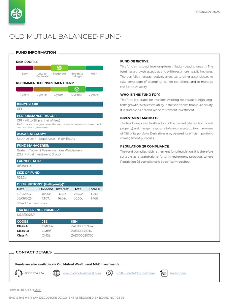 Old Mutual Balanced Fund B1 Overview | PDF | Investment Fund | Investing