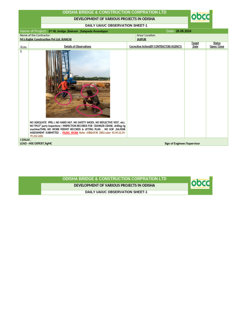 011 DAILY Observation Sheet-REPORT - Baitrani 1 | PDF
