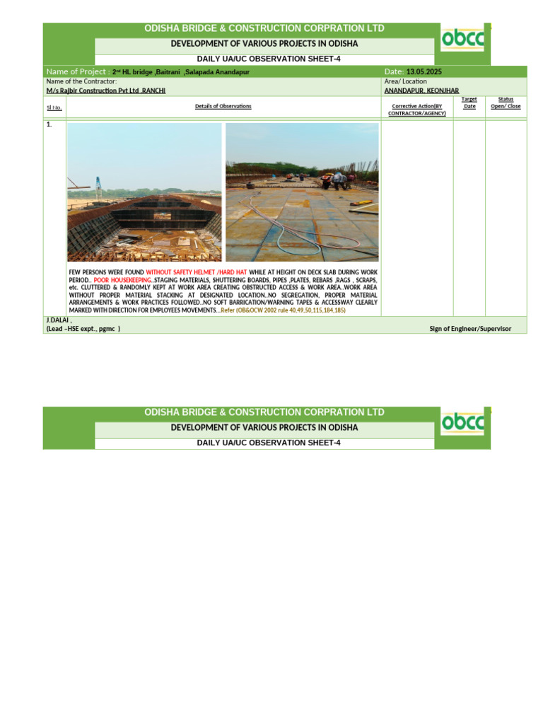 011 DAILY Observation Sheet-REPORT - Baitrani 4 | PDF