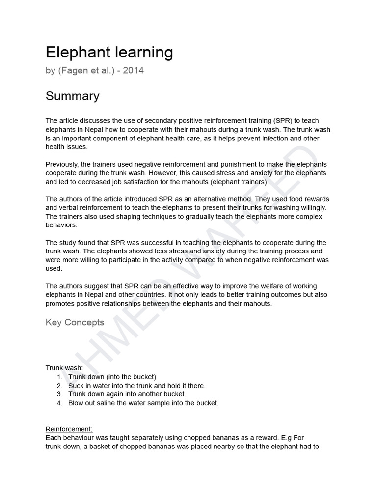 Elephant Learning (Fagen Et Al.) - 2014 | PDF | Reinforcement | Elephant