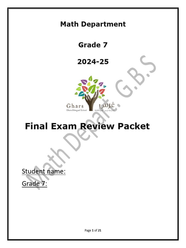 Grade 7 Maths Final Exam Review | PDF | Area | Circle