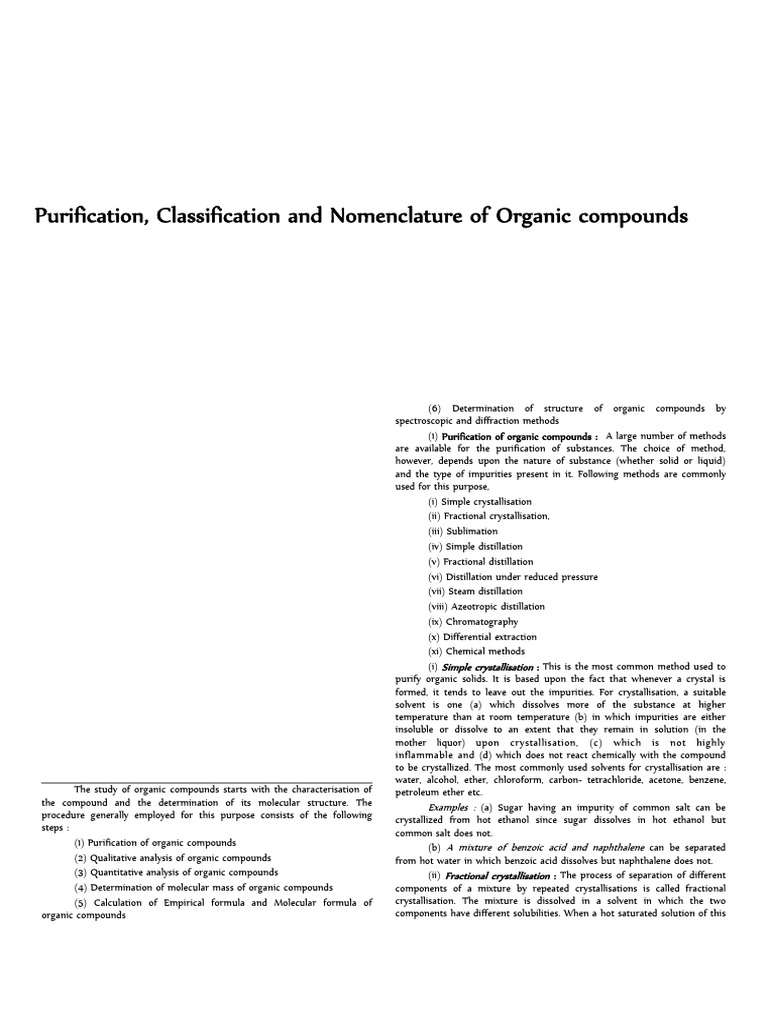 PURIFICATION OF ORGANIC COMPOUND | PDF | Distillation | Chromatography