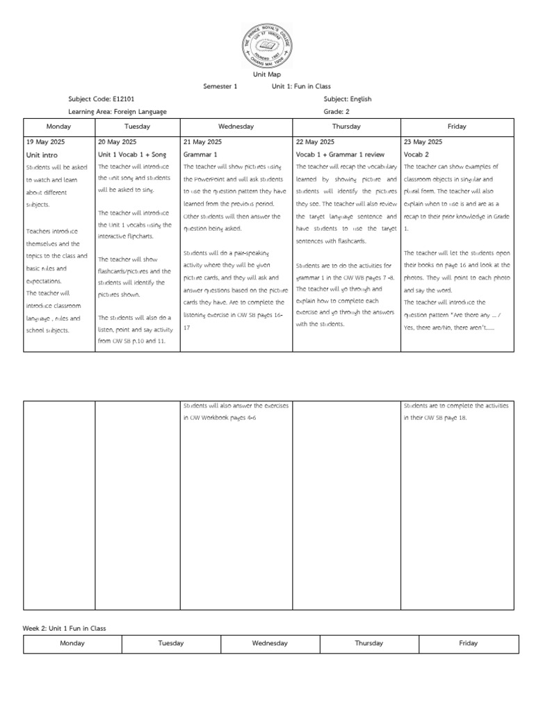 Level 2 Unit 1 Unit Map 2025 | PDF | Vocabulary | Phonics