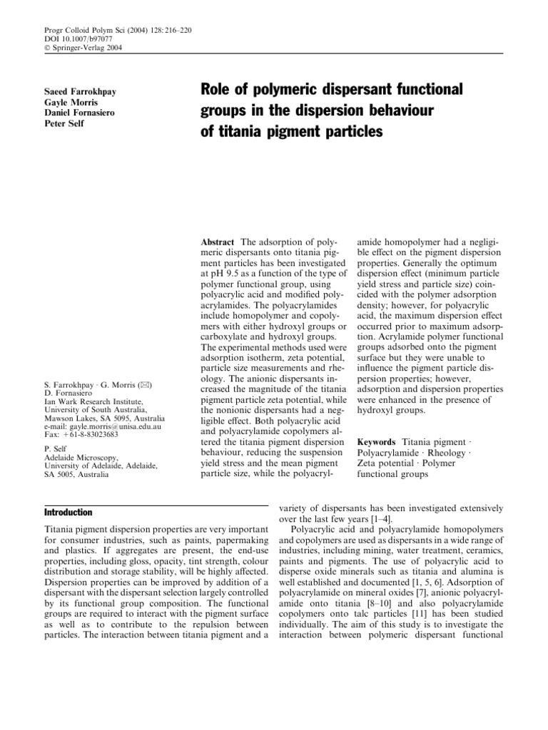 Role of Polymeric Dispersant Functional Groups in The Dispersion ...