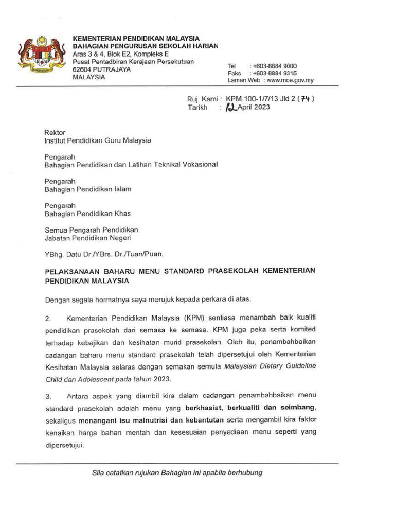 MENU PRASEKOLAH KPM | PDF