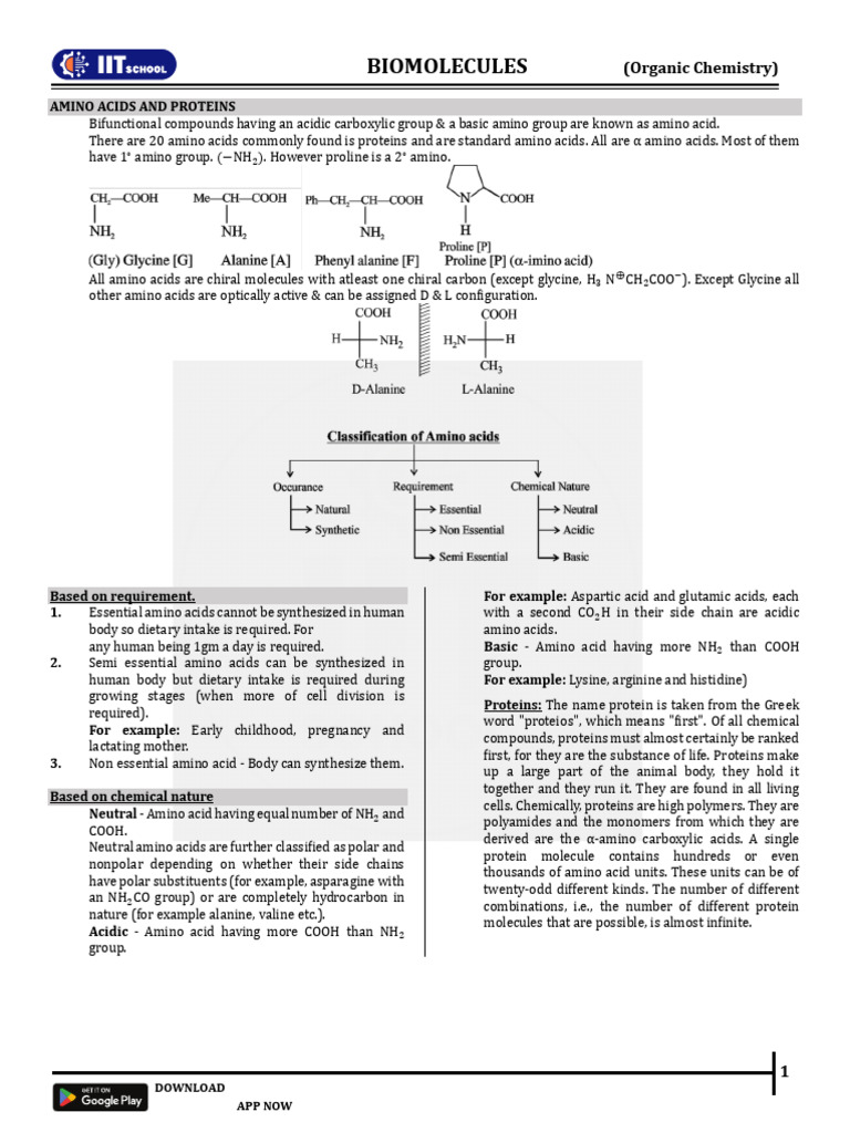 Sheet - 01 - Biomolecules | PDF | Amino Acid | Amine
