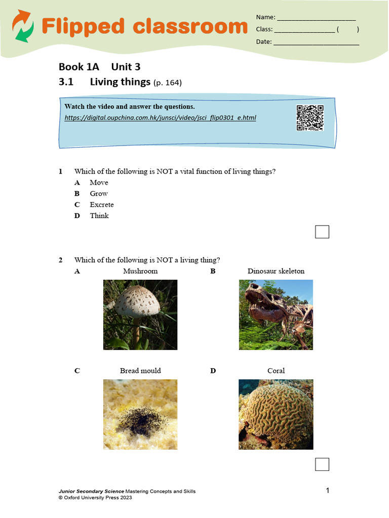 CH3 Living Thing (With Ans) | PDF | Plants | Zoology