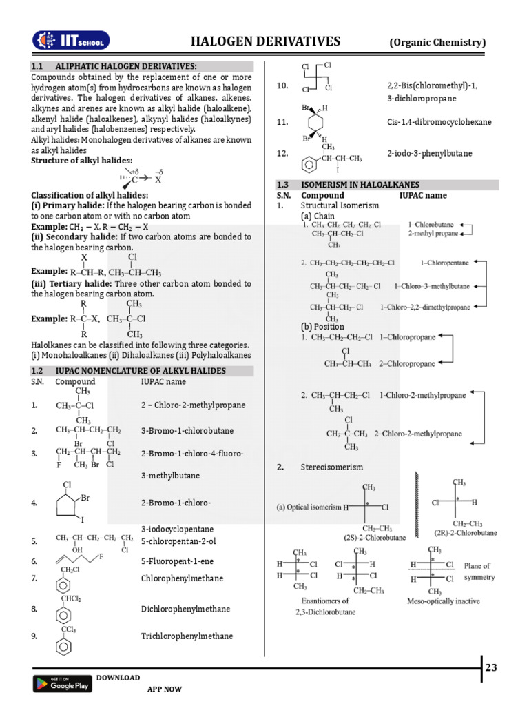 Sheet - 01 - Halogen Derivatives | PDF | Chloroform | Chemical Reactions