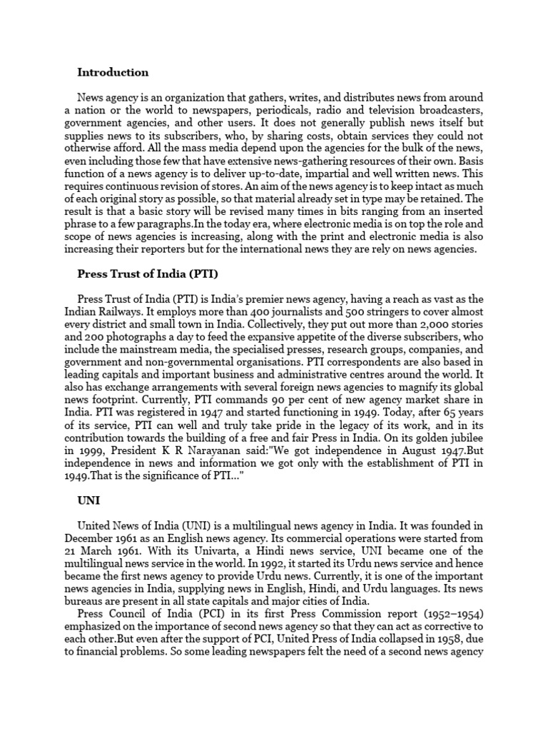 Indian Agencies UNI ANI PTI HS | PDF | News